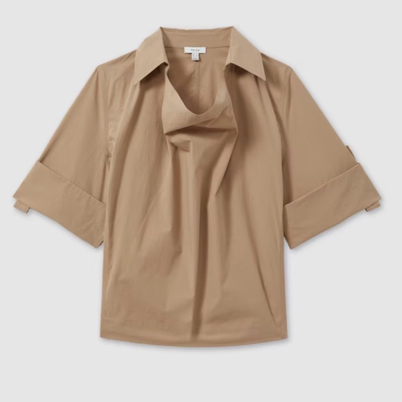 Reiss | Tops | Reiss Elowen Trench Style Cotton Top Beige Collared ...